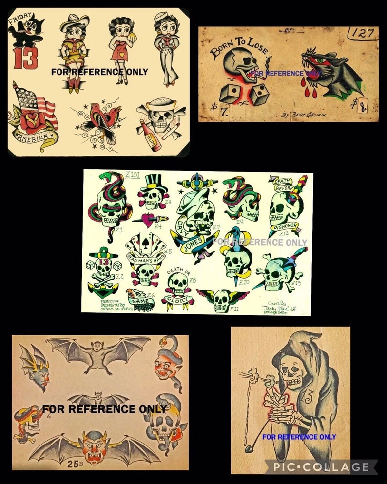 Bundle of FIVE Skulls VINTAGE TATTOO Flash Sheets Tattoo Prints - Etsy