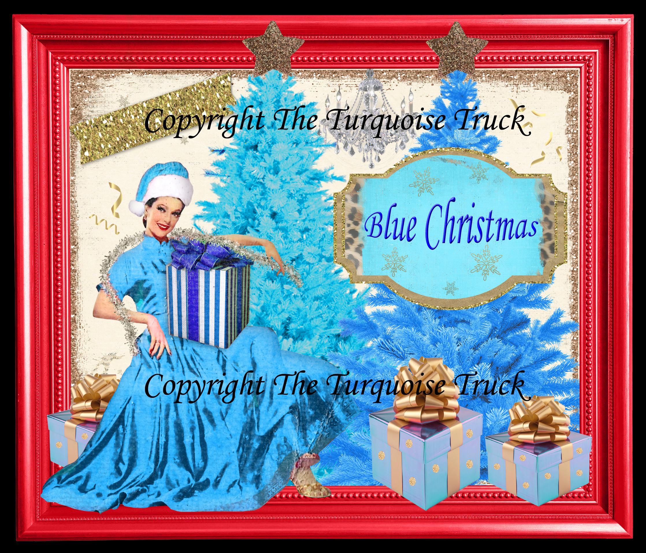 DIGITAL DOWNLOAD Blue Christmas Beautiful Lady Blue Dress Blue Trees ...