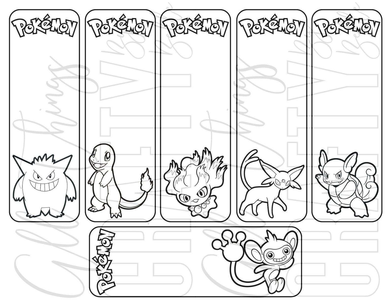 Pokemon Printable Coloring Bookmarks - 2 PDF Files - 77 Individual ...