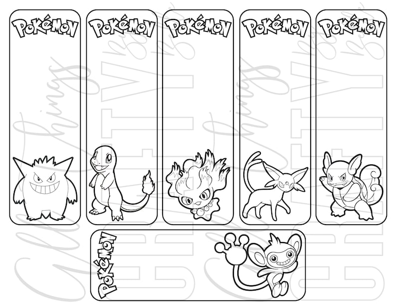 Pokemon Printable Coloring Bookmarks - 2 PDF Files - 77 Individual ...