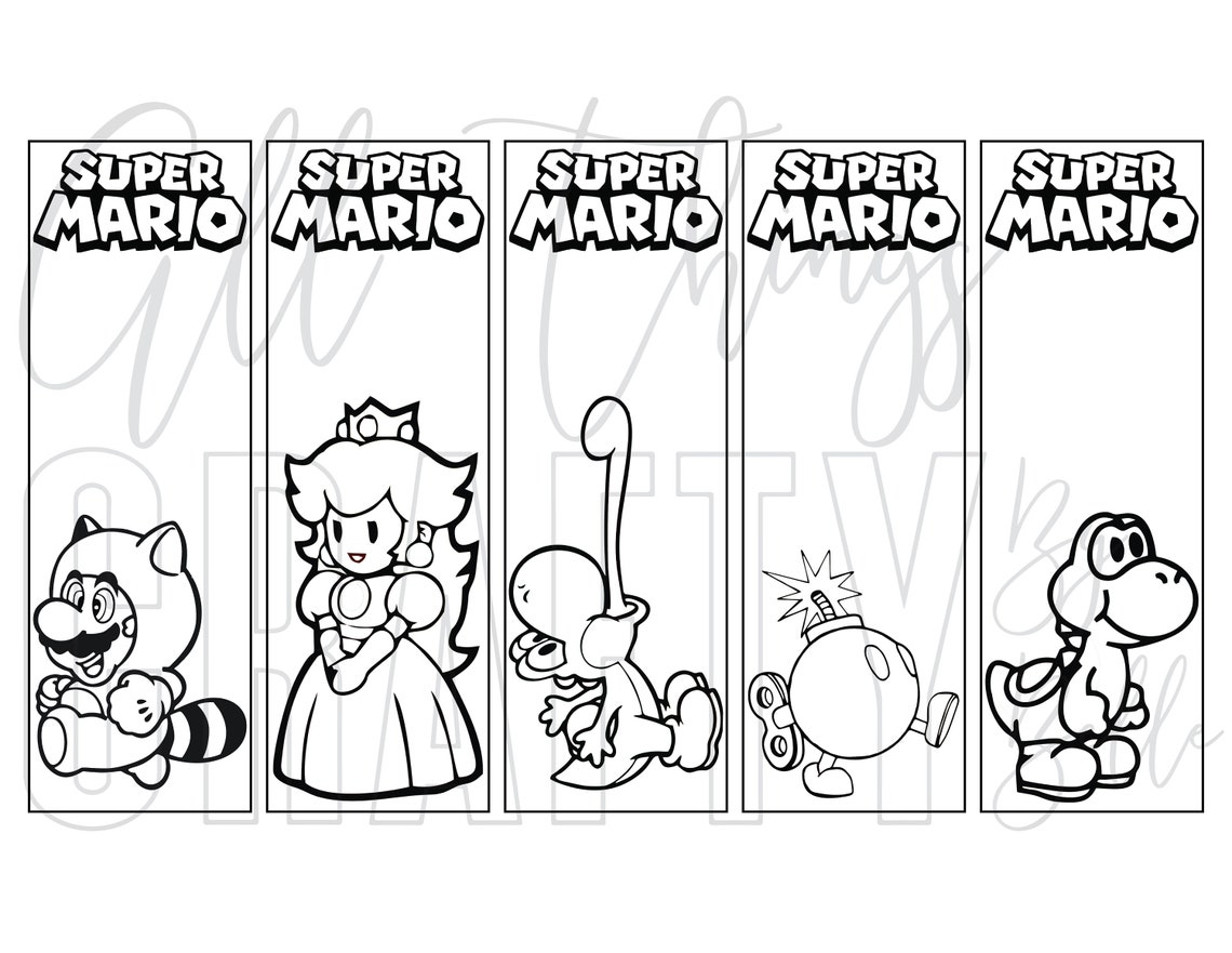 Super Mario Printable Coloring Bookmarks - 2 PDF Files - 22 Individual ...