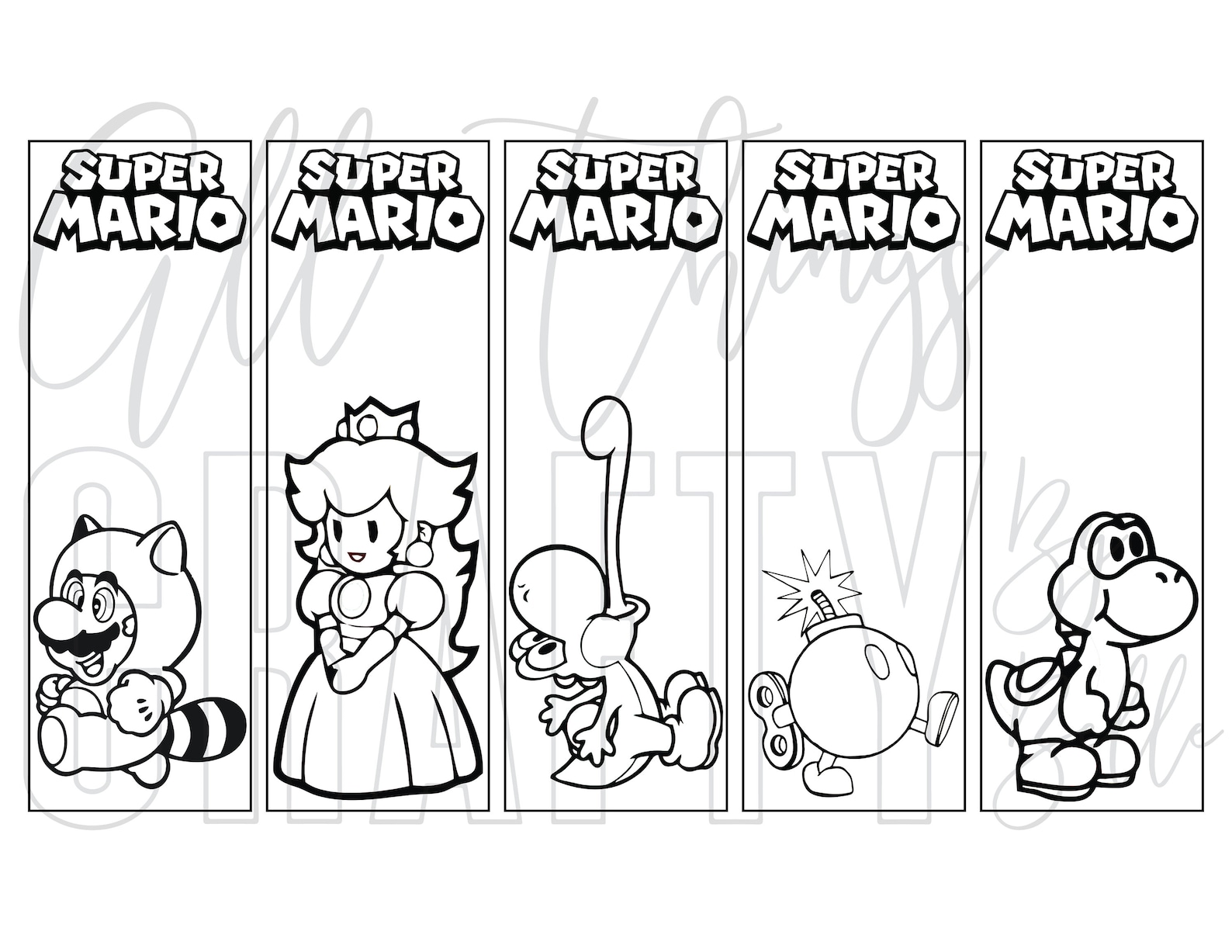 Super Mario Printable Coloring Bookmarks - 2 PDF Files - 22 Individual ...