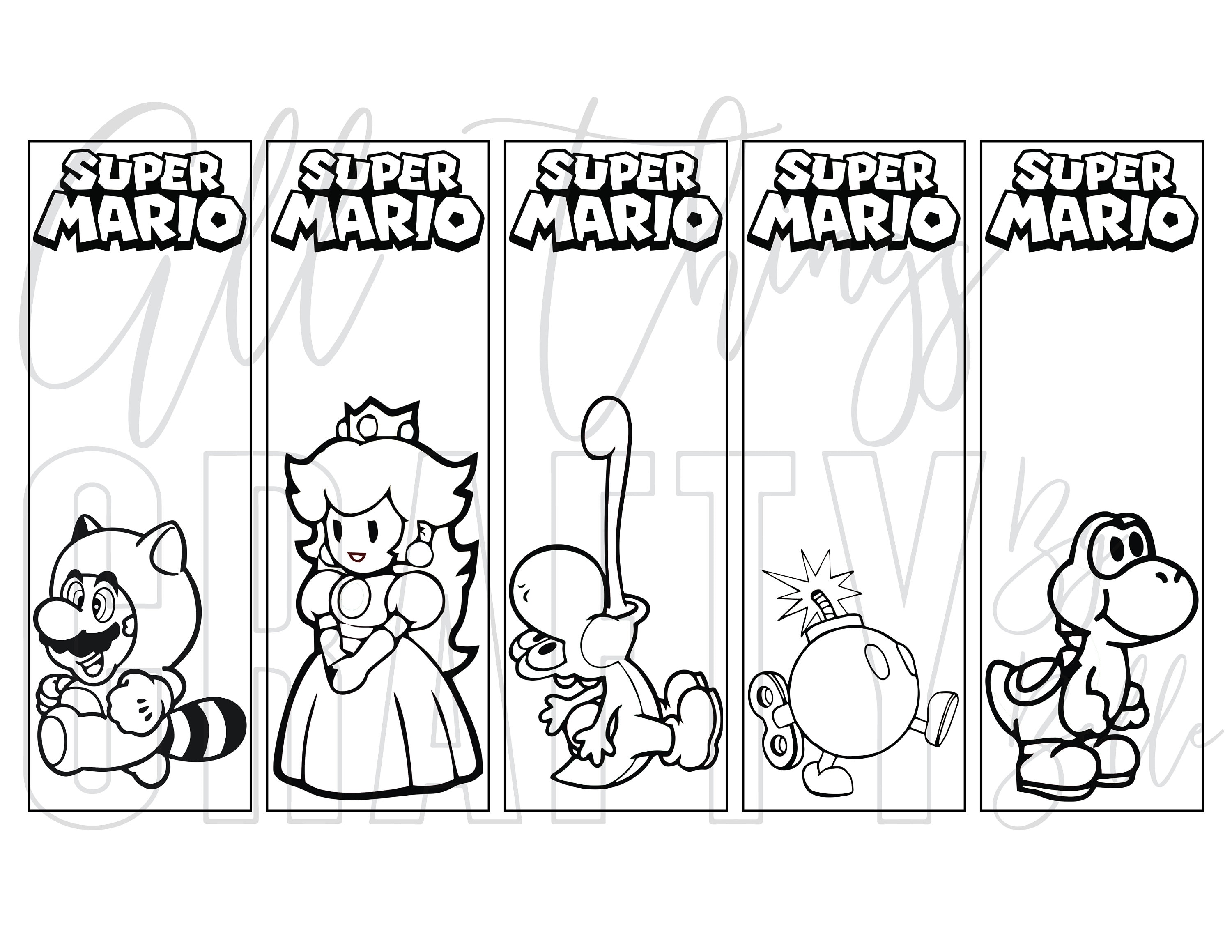 Super Mario Printable Coloring Bookmarks - 2 PDF Files - 22 Individual ...