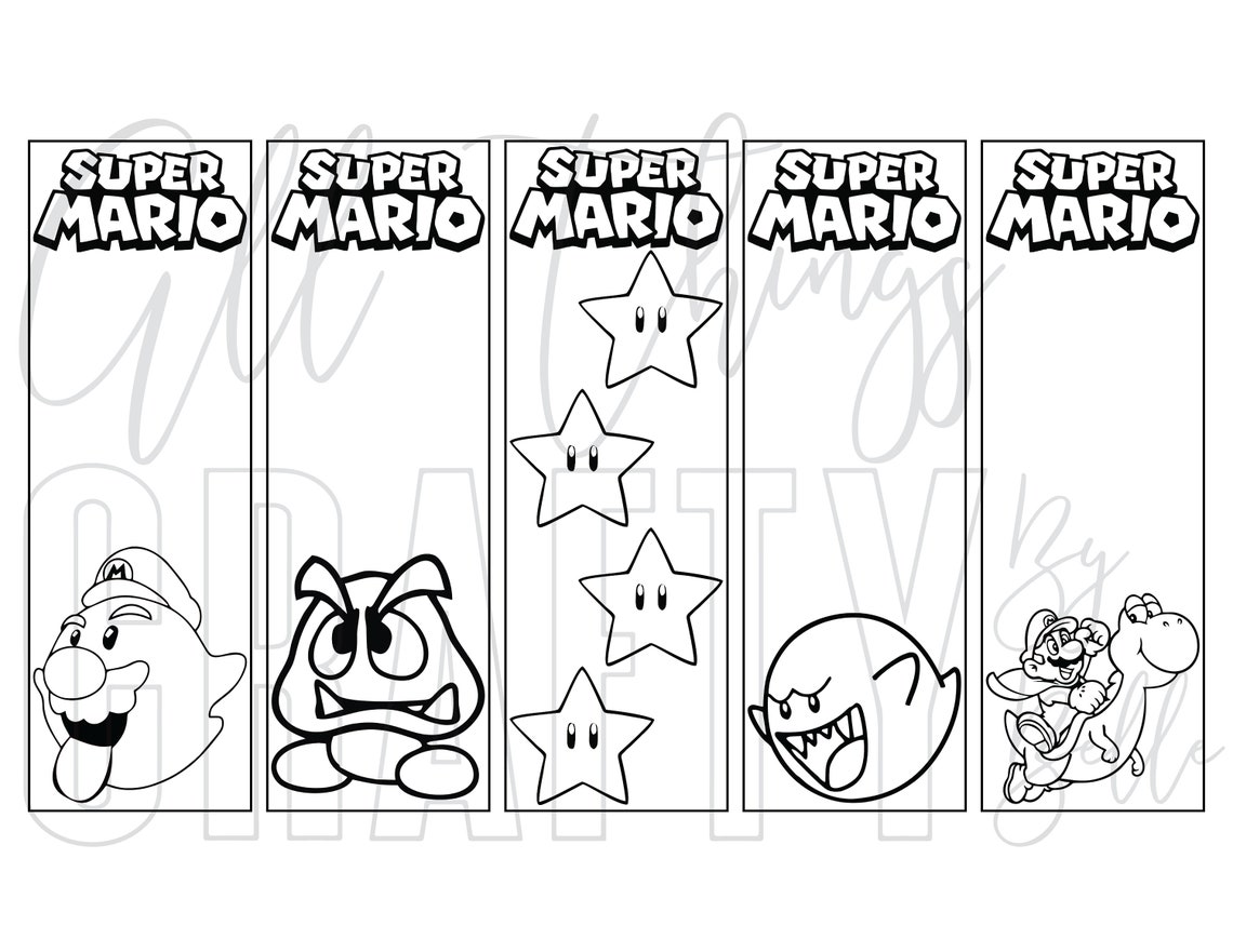 Super Mario Printable Coloring Bookmarks - 2 PDF Files - 22 Individual ...