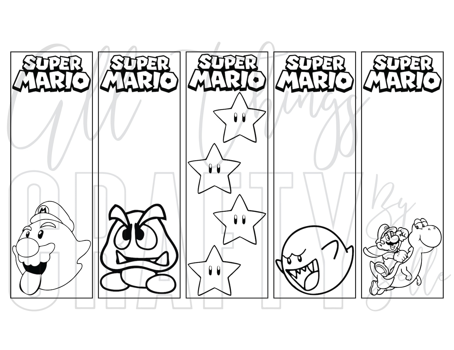 Super Mario Printable Coloring Bookmarks - 2 PDF Files - 22 Individual ...