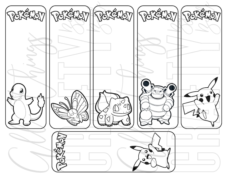 Pokemon Printable Coloring Bookmarks - 2 PDF Files - 77 Individual ...