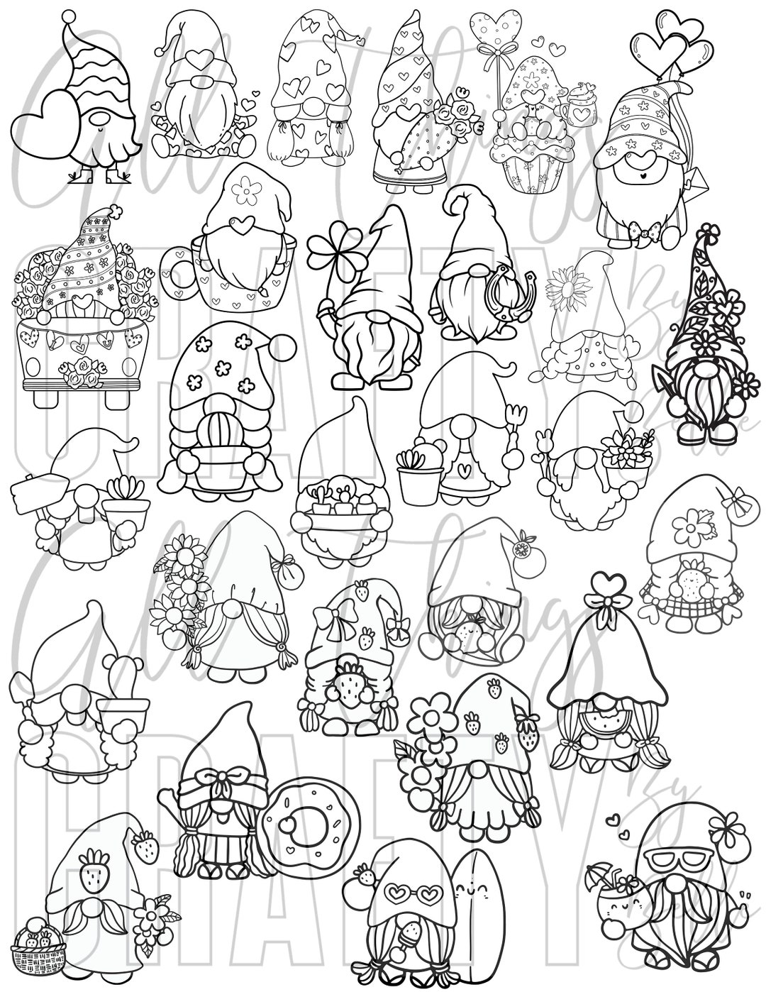 Garden Gnome Coloring Sheets - 49 Digital PDF Coloring Pages - Etsy