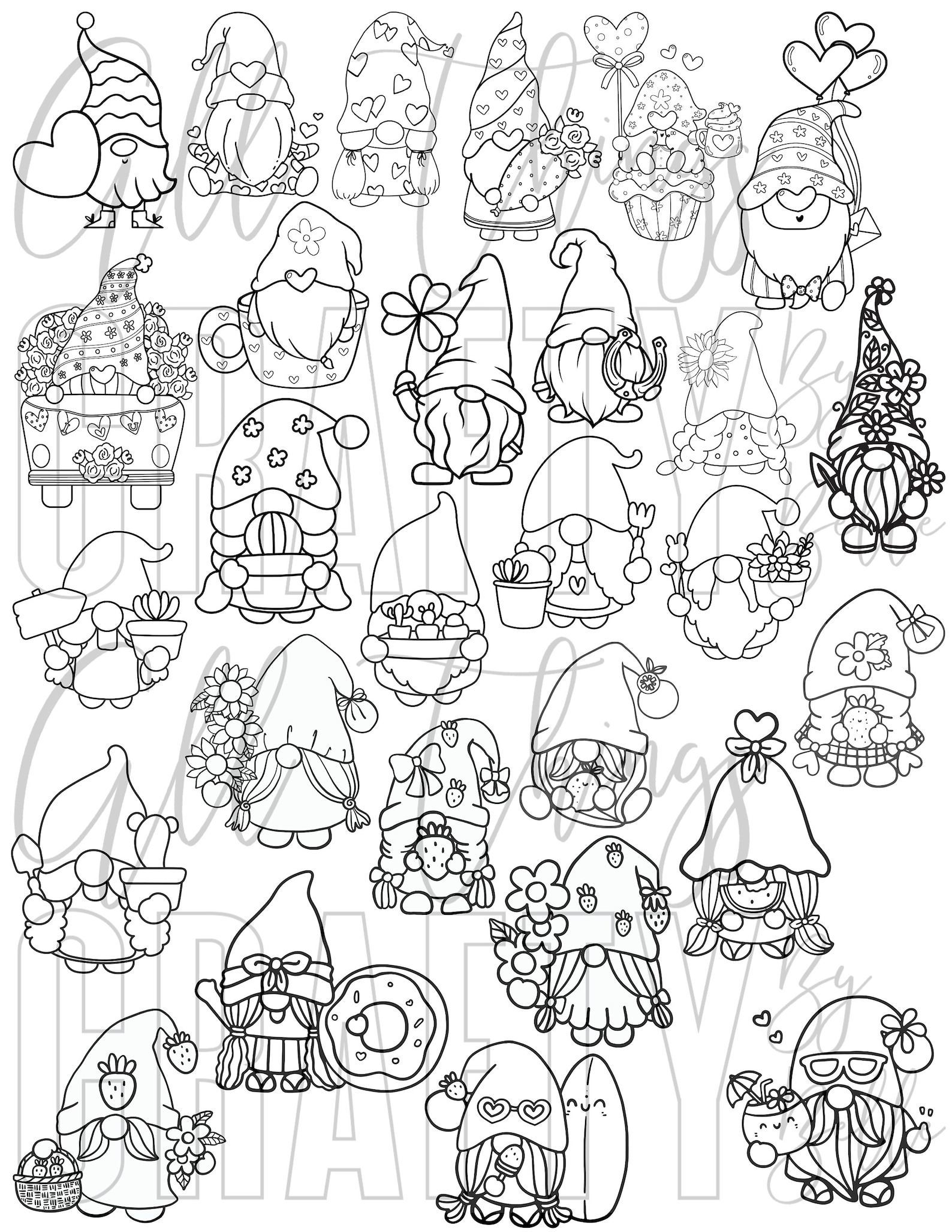 Garden Gnome Coloring Sheets - 49 Digital PDF Coloring Pages - Etsy