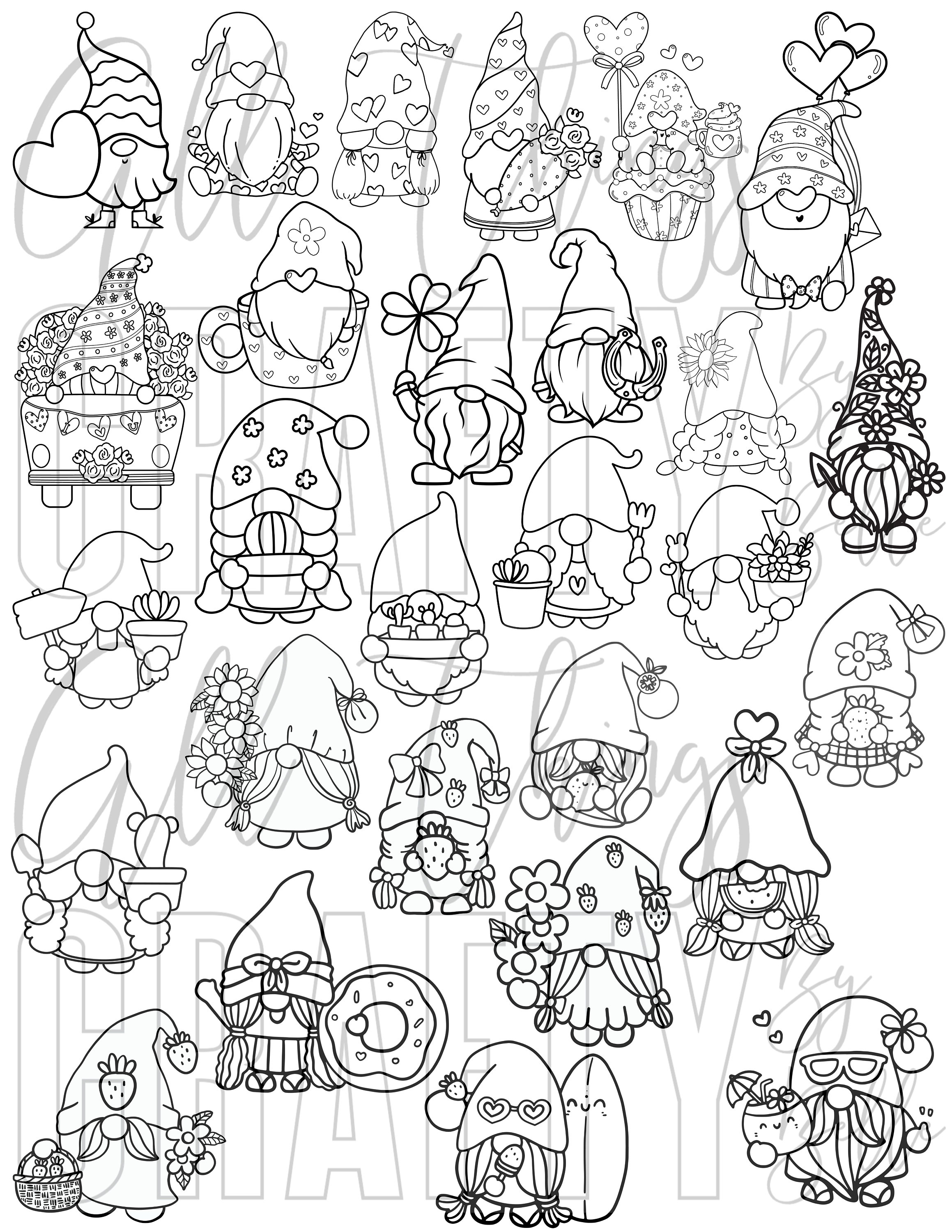Garden Gnome Coloring Sheets - 49 Digital PDF Coloring Pages - Etsy