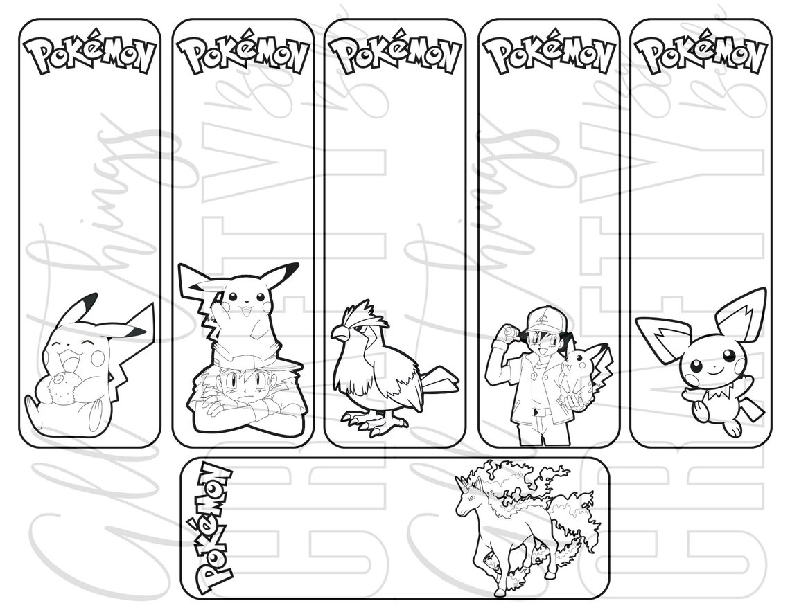 Pokemon Printable Coloring Bookmarks - 2 PDF Files - 77 Individual ...