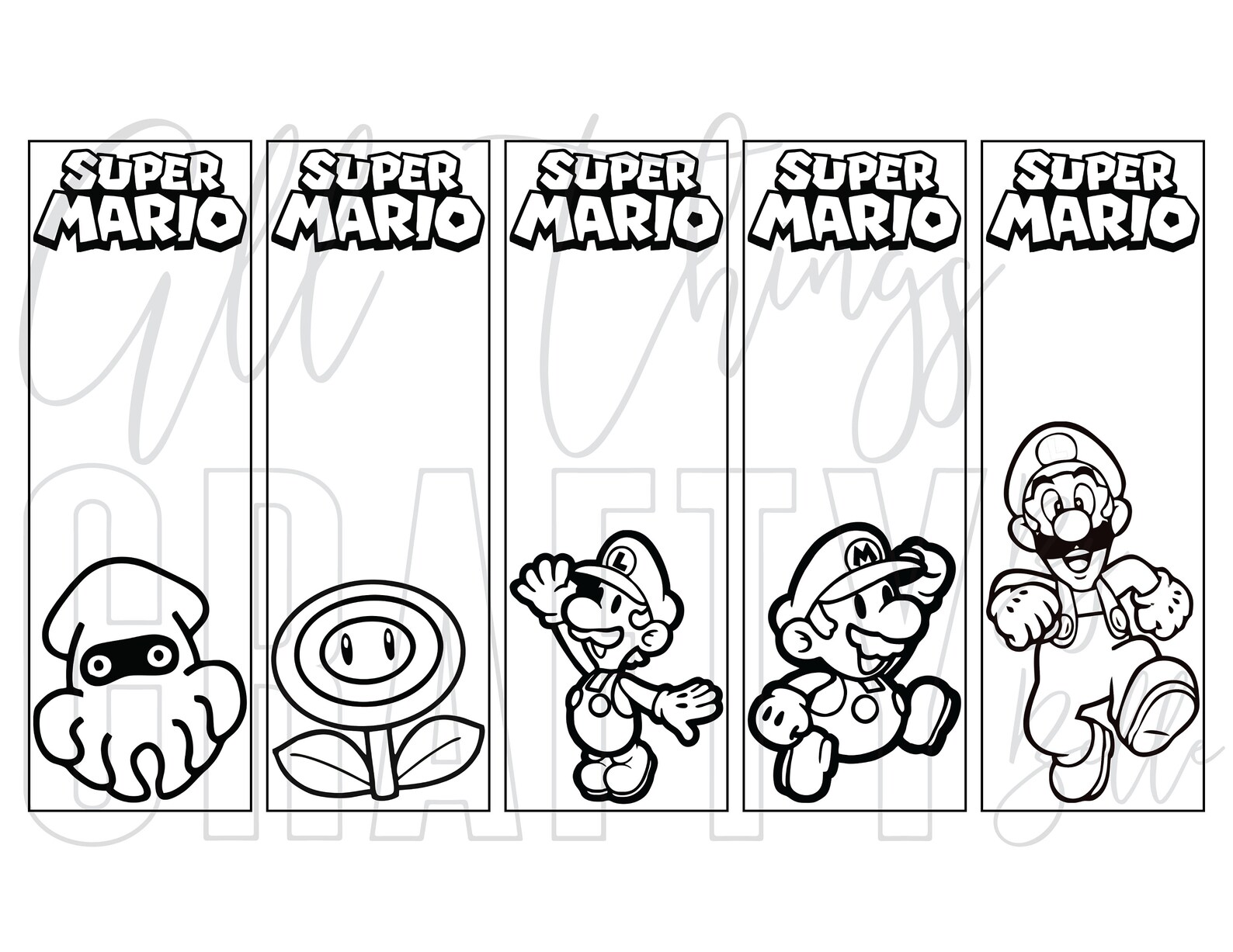 Super Mario Printable Coloring Bookmarks - 2 PDF Files - 22 Individual ...
