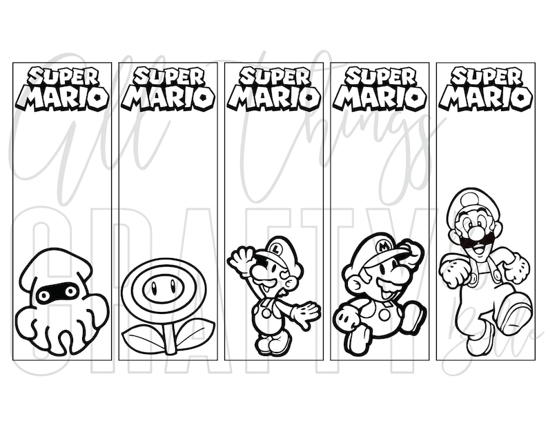 Super Mario Printable Coloring Bookmarks - 2 PDF Files - 22 Individual ...