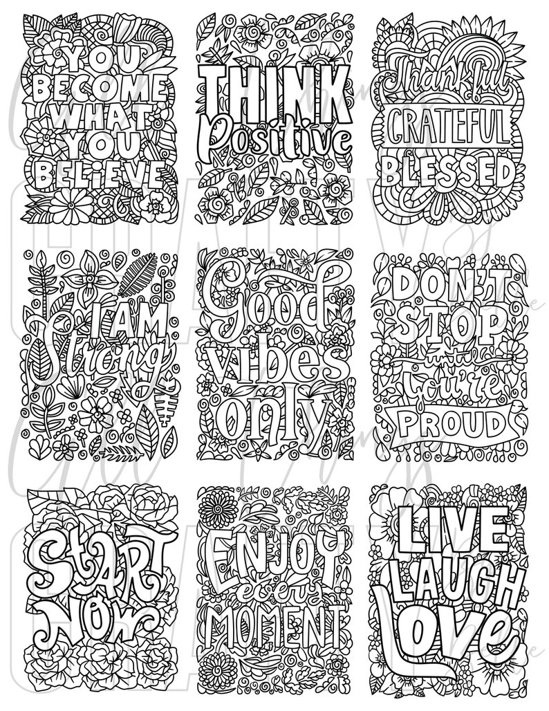 Floral Motivational Quote Coloring Sheets 25 Digital PDF - Etsy