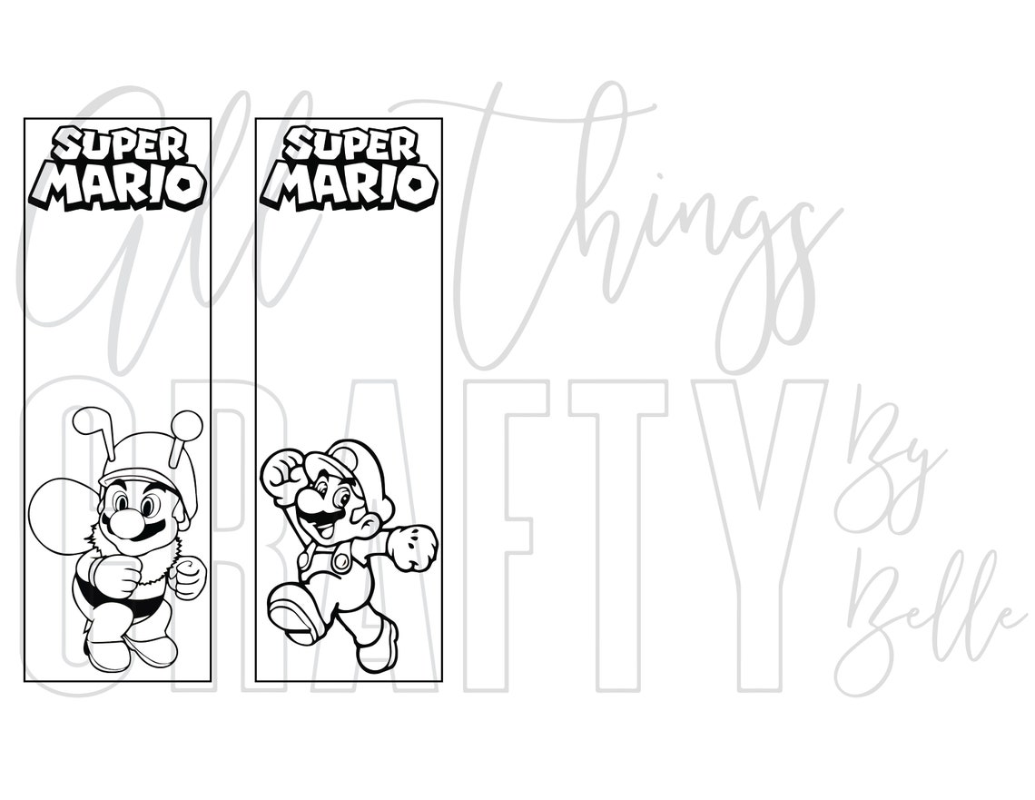 Super Mario Printable Coloring Bookmarks - 2 PDF Files - 22 Individual ...