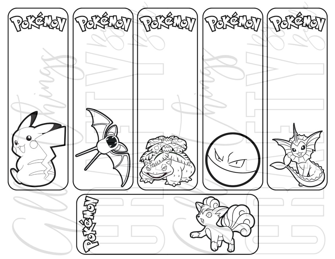 Pokemon Printable Coloring Bookmarks - 2 PDF Files - 77 Individual ...