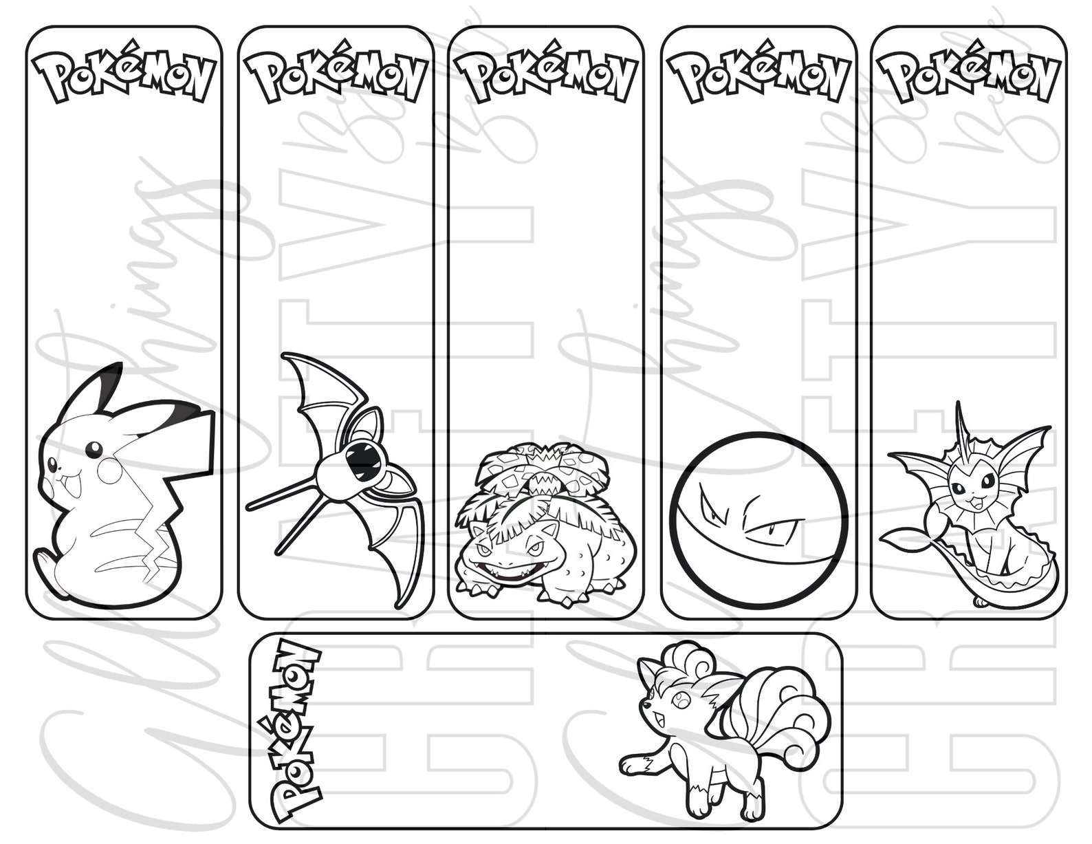 Pokemon Printable Coloring Bookmarks - 2 PDF Files - 77 Individual ...