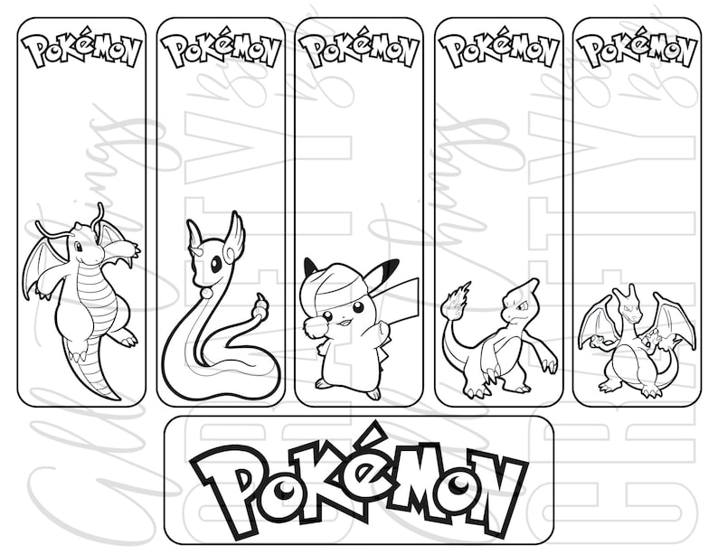 Pokemon Printable Coloring Bookmarks - 2 PDF Files - 77 Individual ...