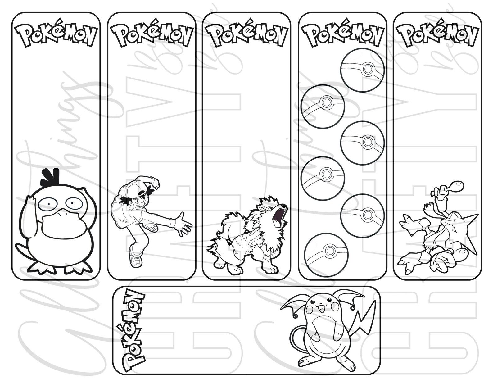 Pokemon Printable Coloring Bookmarks - 2 PDF Files - 77 Individual ...