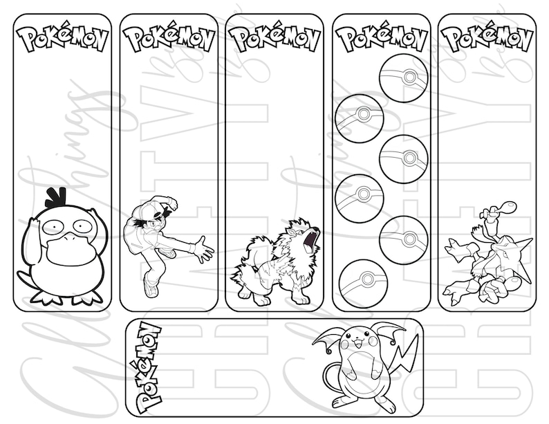 Pokemon Printable Coloring Bookmarks - 2 PDF Files - 77 Individual ...