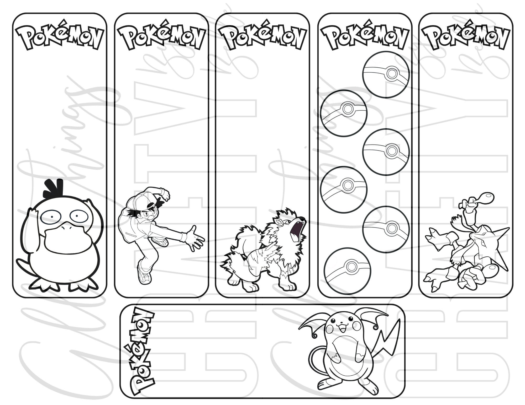 Pokemon Printable Coloring Bookmarks - 2 PDF Files - 77 Individual ...