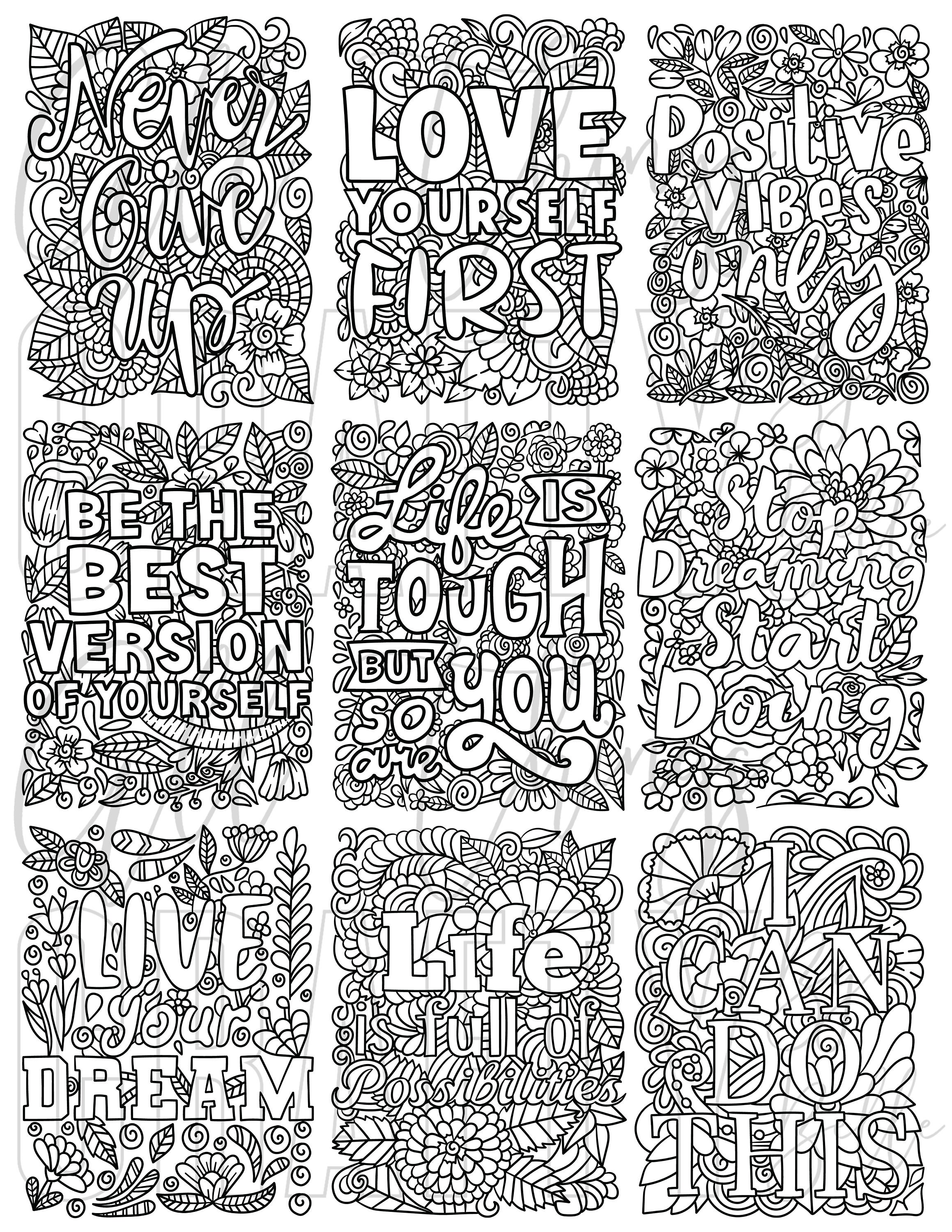 Floral Motivational Quote Coloring Sheets - 25 Digital PDF Coloring ...