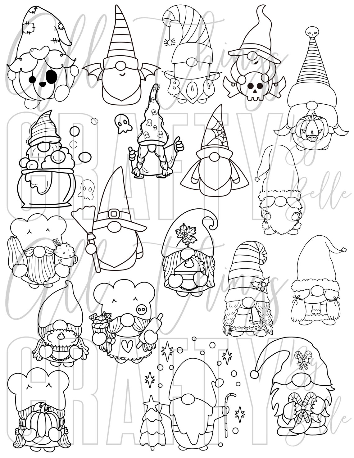 Garden Gnome Coloring Sheets - 49 Digital PDF Coloring Pages - Etsy