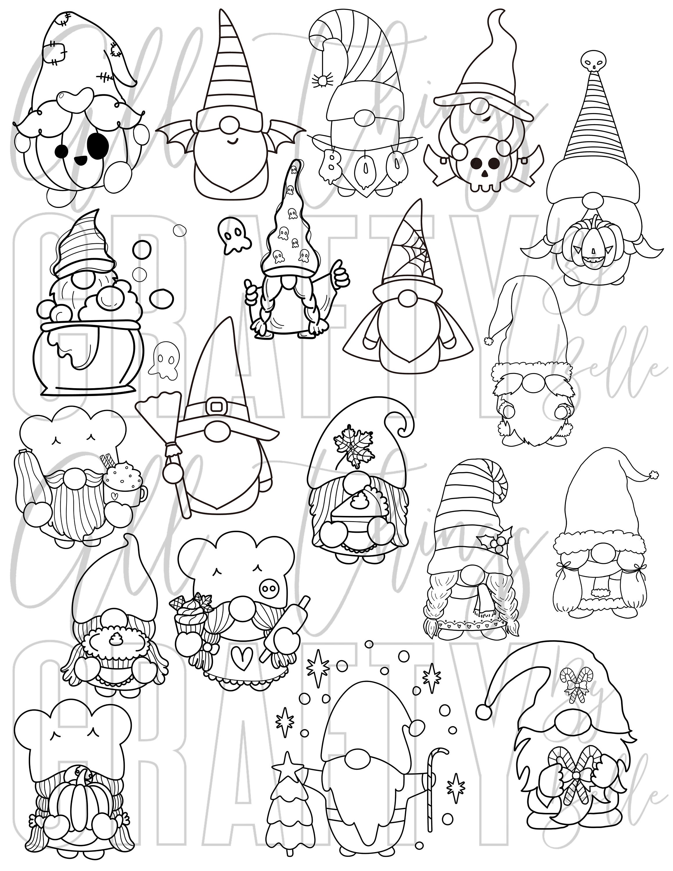 Garden Gnome Coloring Sheets - 49 Digital PDF Coloring Pages - Etsy