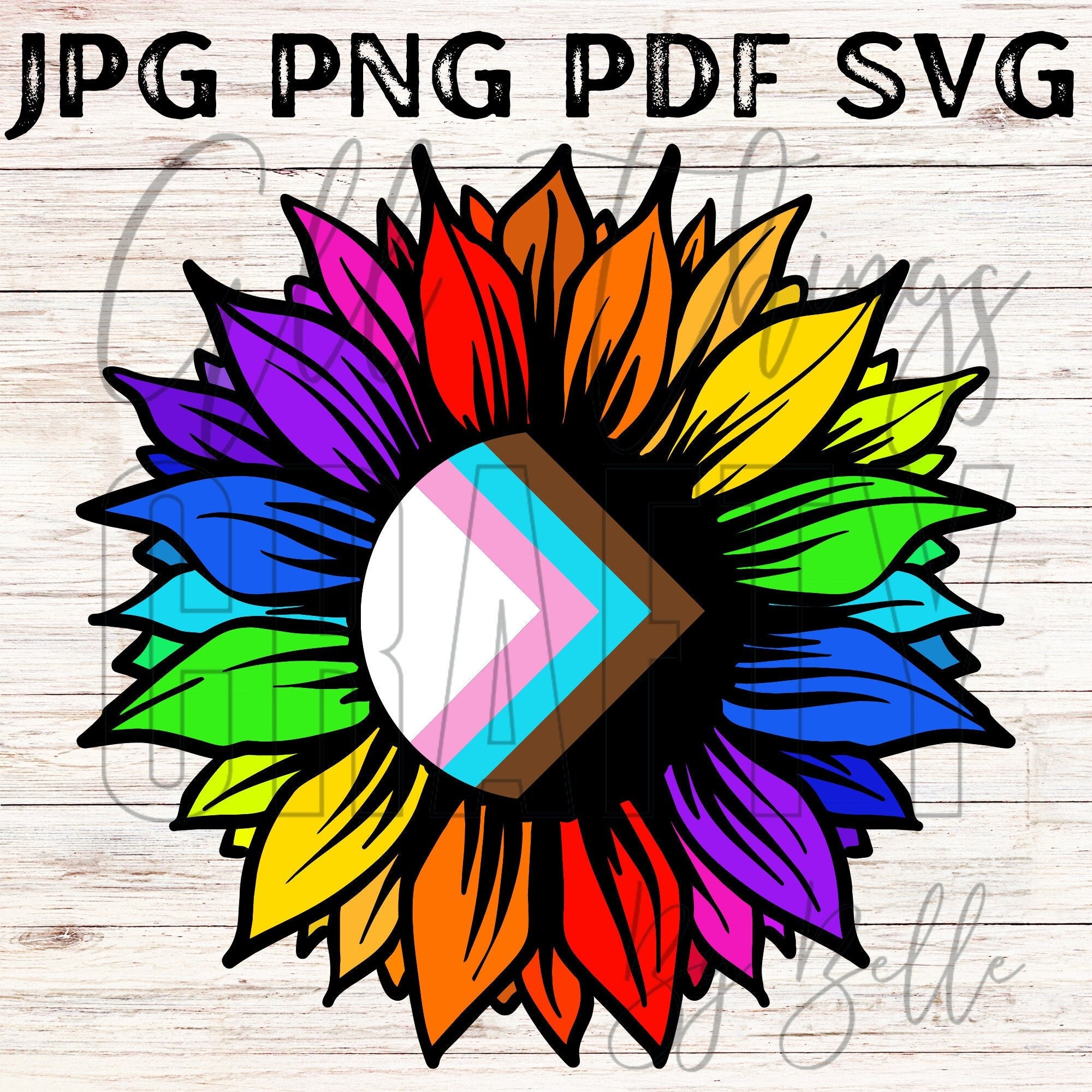 LGBTQIA+ Pride SVG, Progress Pride Flag SVG, Rainbow Flower Digital ...
