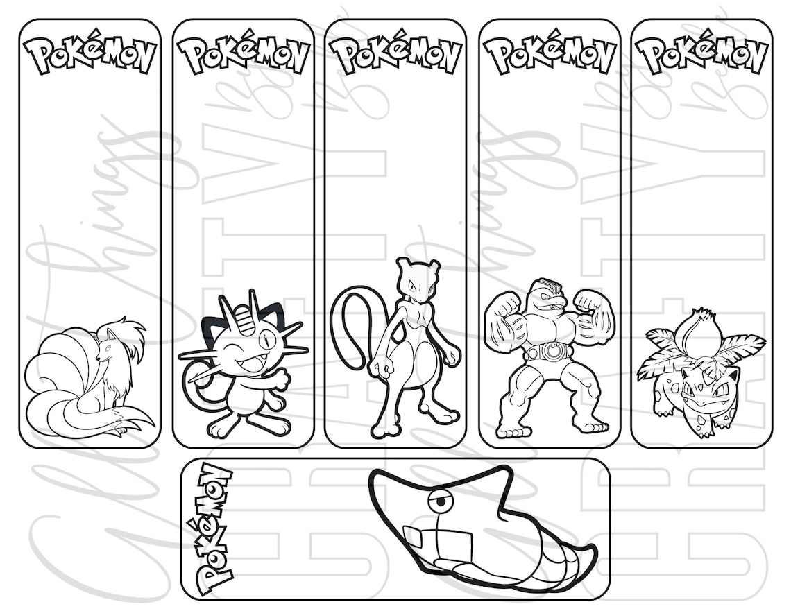 Pokemon Printable Coloring Bookmarks - 2 PDF Files - 77 Individual ...