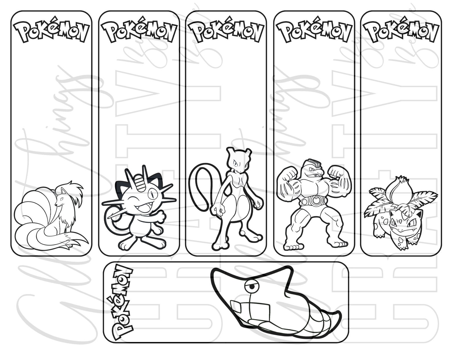 Pokemon Printable Coloring Bookmarks - 2 PDF Files - 77 Individual ...