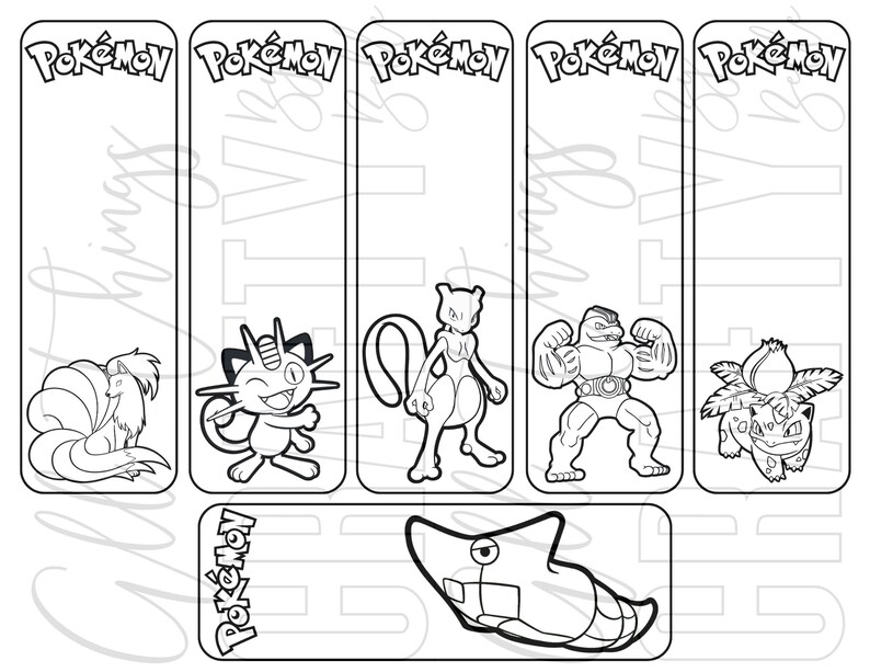 Pokemon Printable Coloring Bookmarks - 2 PDF Files - 77 Individual ...