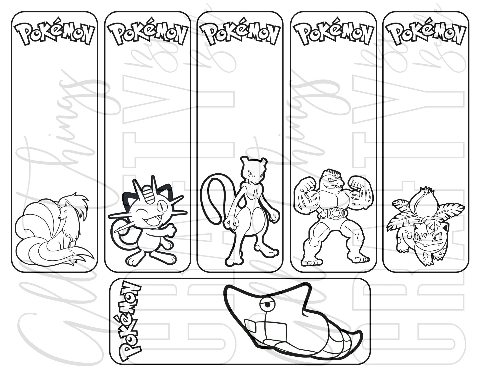 Pokemon Printable Coloring Bookmarks - 2 PDF Files - 77 Individual ...