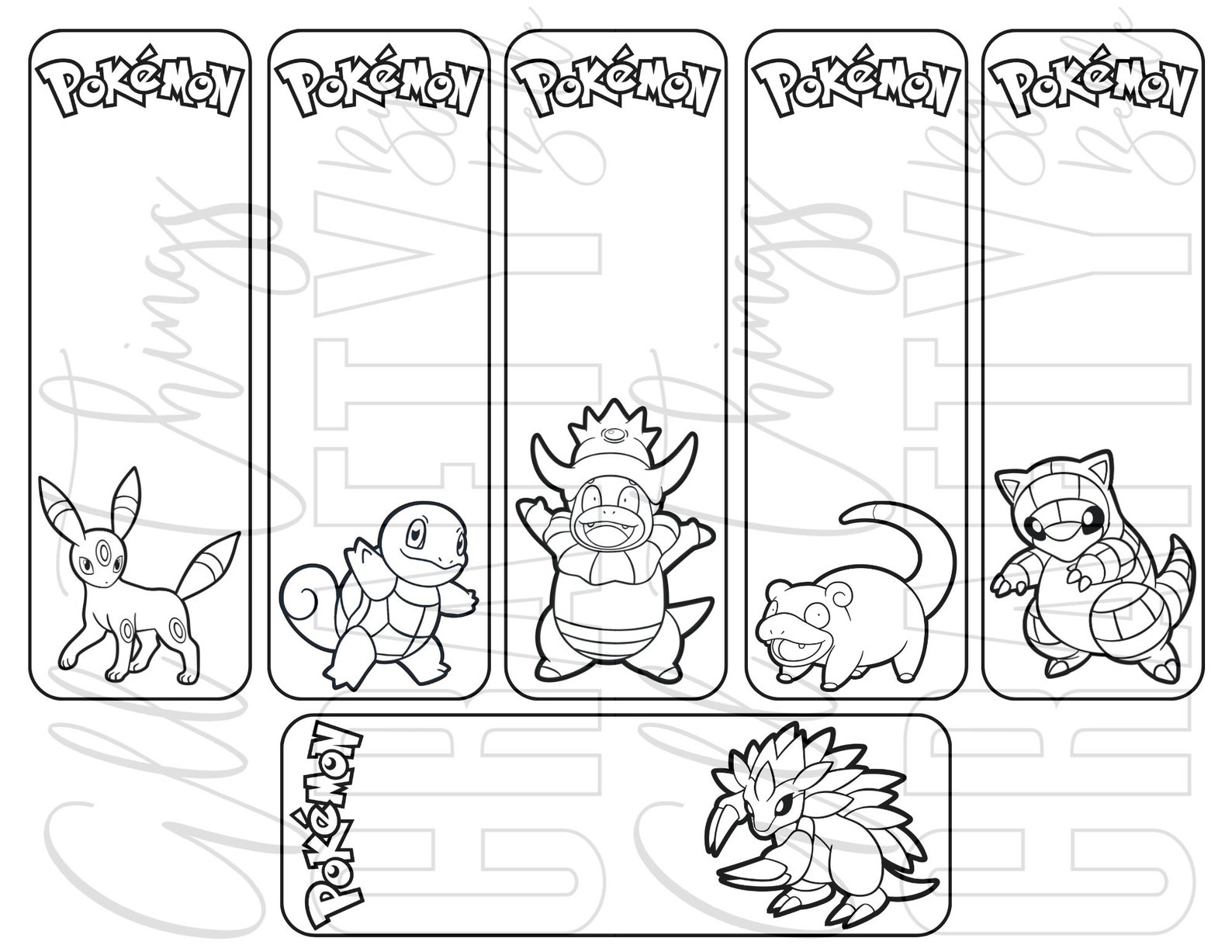 Pokemon Printable Coloring Bookmarks - 2 PDF Files - 77 Individual ...