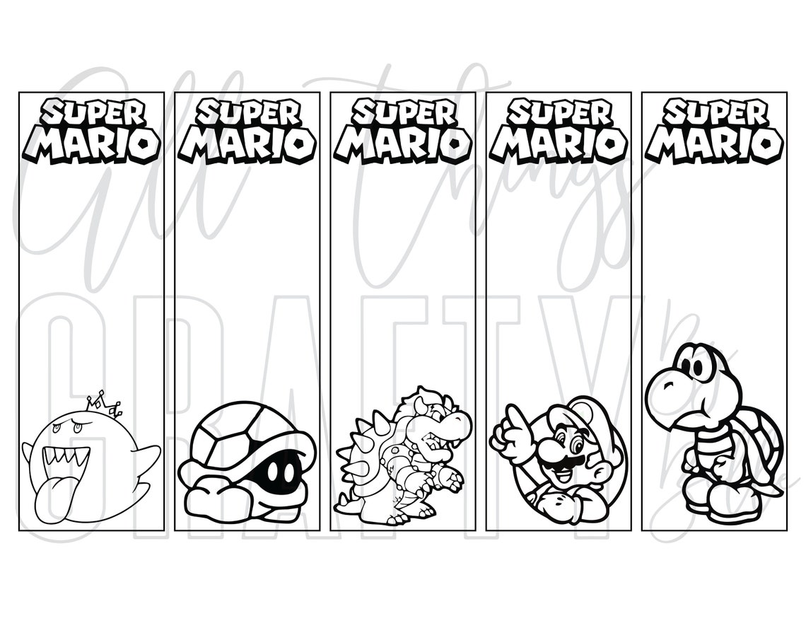 Super Mario Printable Coloring Bookmarks - 2 PDF Files - 22 Individual ...