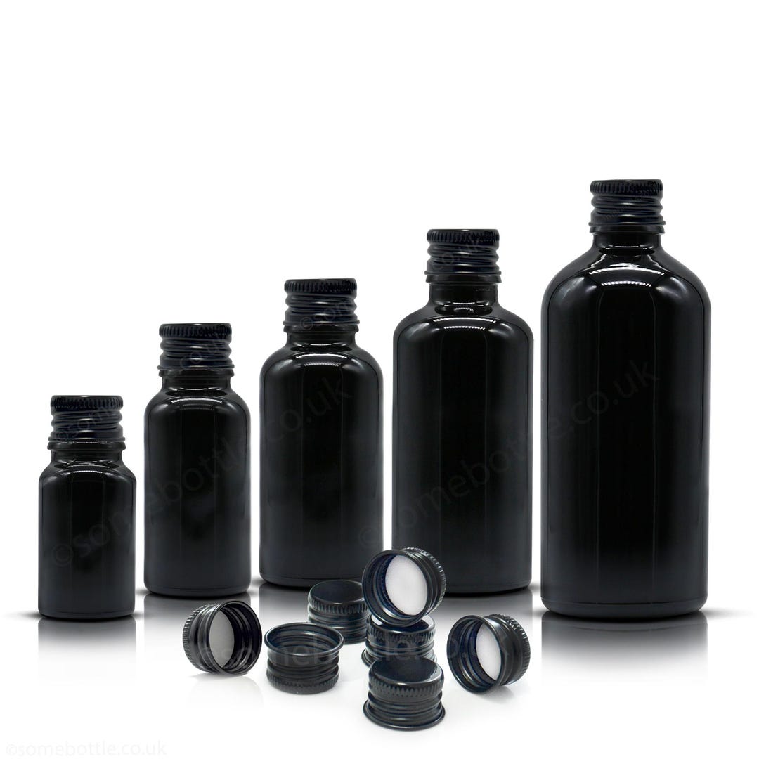 Black Glass Bottle With Black Aluminium Cap for Aromatherapy Oils ...