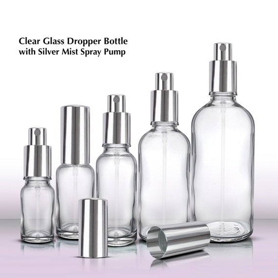 Clear Glass Dropper Bottle With Aluminium Silver Mist Spray Pump for Aromatherapy Room Spray Liquid Wholesale Bulk Clear Glass Bottles Etsy UK