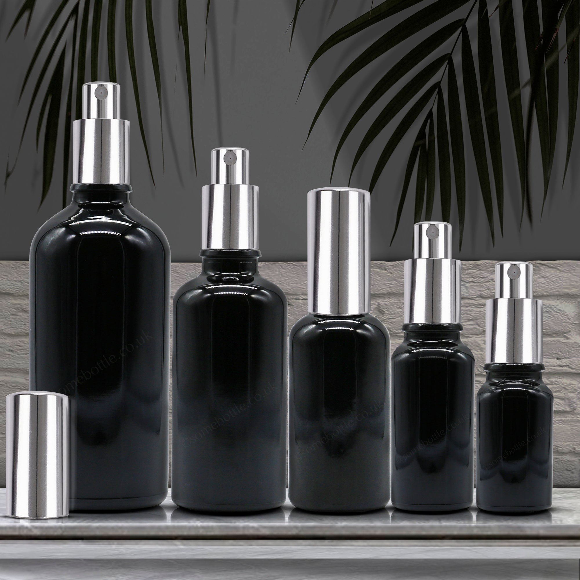 Black Glass Spray Bottles With SILVER Mist Spray Atomisers for ...