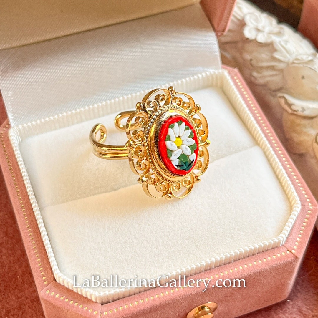 Ring Filigree Italian Florentine Micro Mosaic Jewelry Byzantine, Brass ...