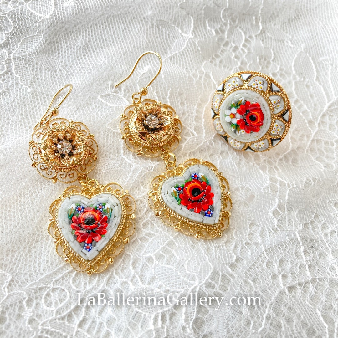 Earring Filigree and Ring Set Italian Florentine Micromosaic Jewelry ...
