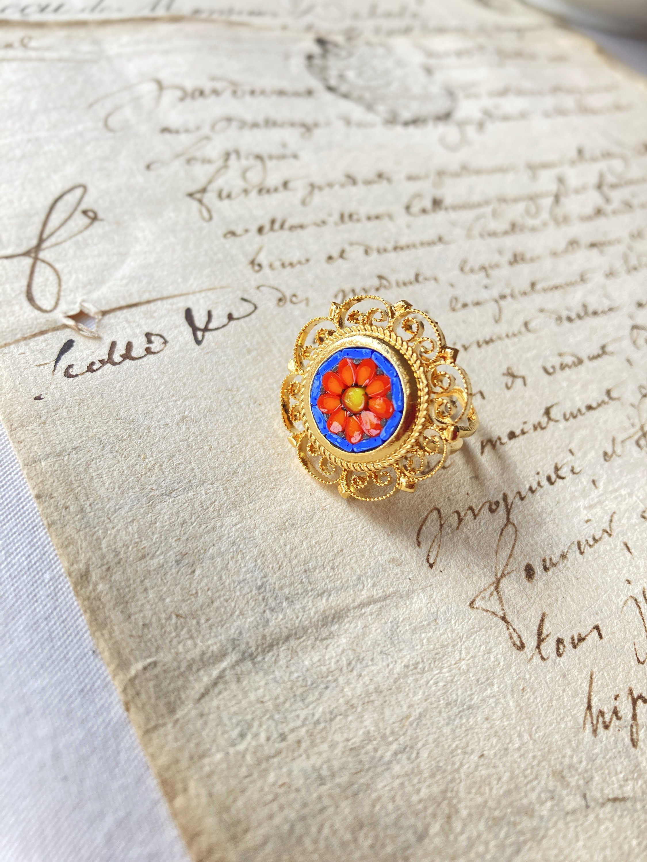 Ring Filigree Italian Florentine Micro Mosaic Jewelry - Etsy
