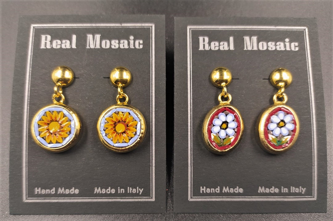 Earring Ear Studs Round Oval Italian Florentine Micro Mosaic Jewelry ...