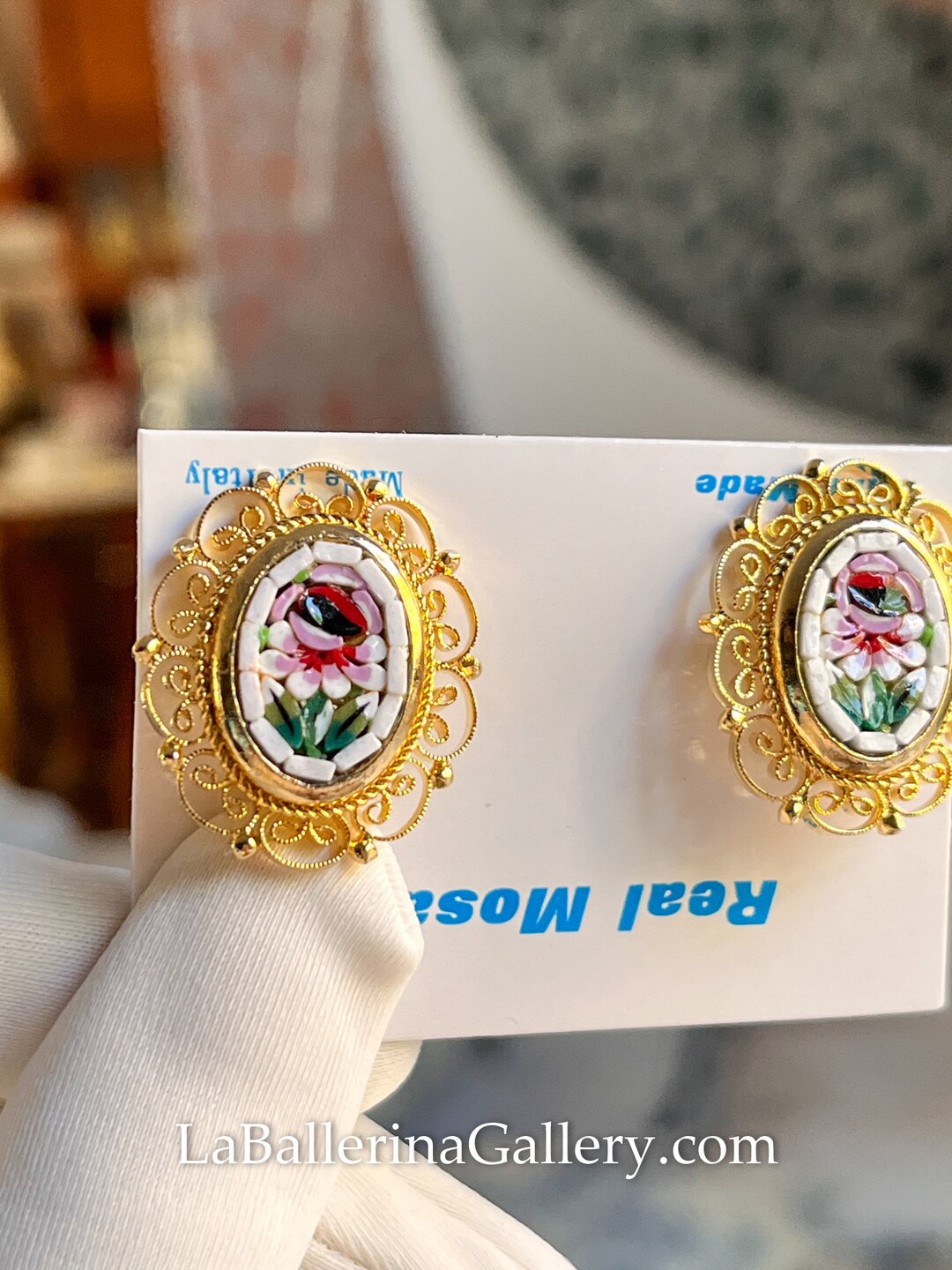 IN STOCK Ear Clip Filigree Italian Florentine Micro Mosaic Jewelry ...