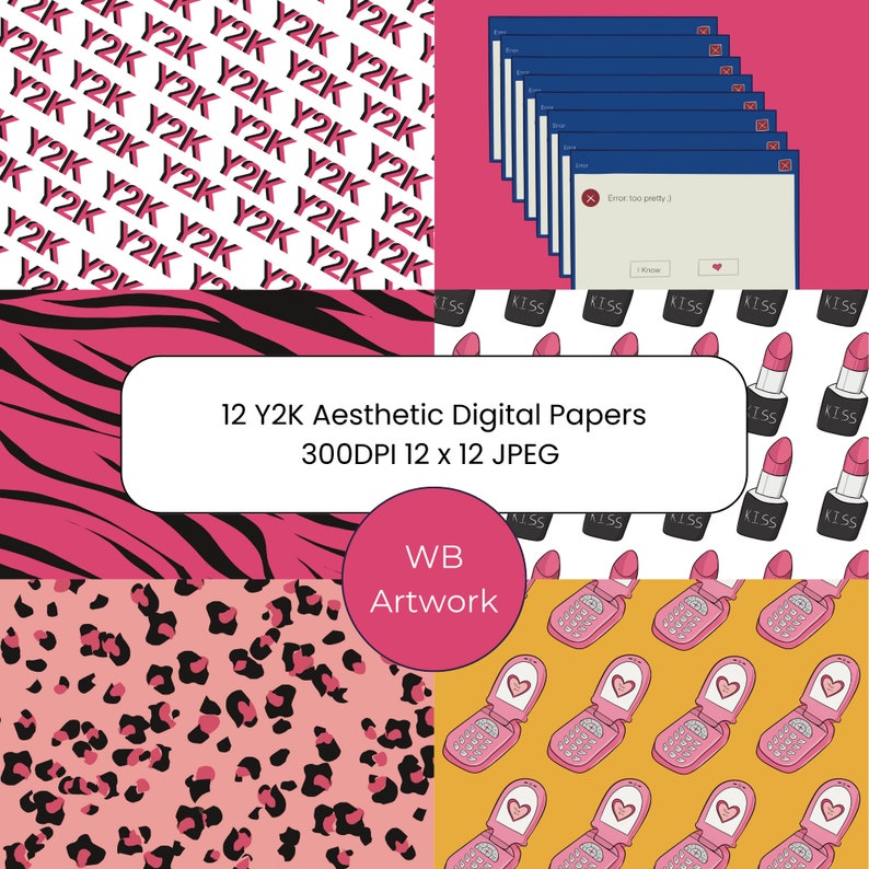 12 Y2K Aesthetic Digital Papers | Trendy Downloadable Patterns ...