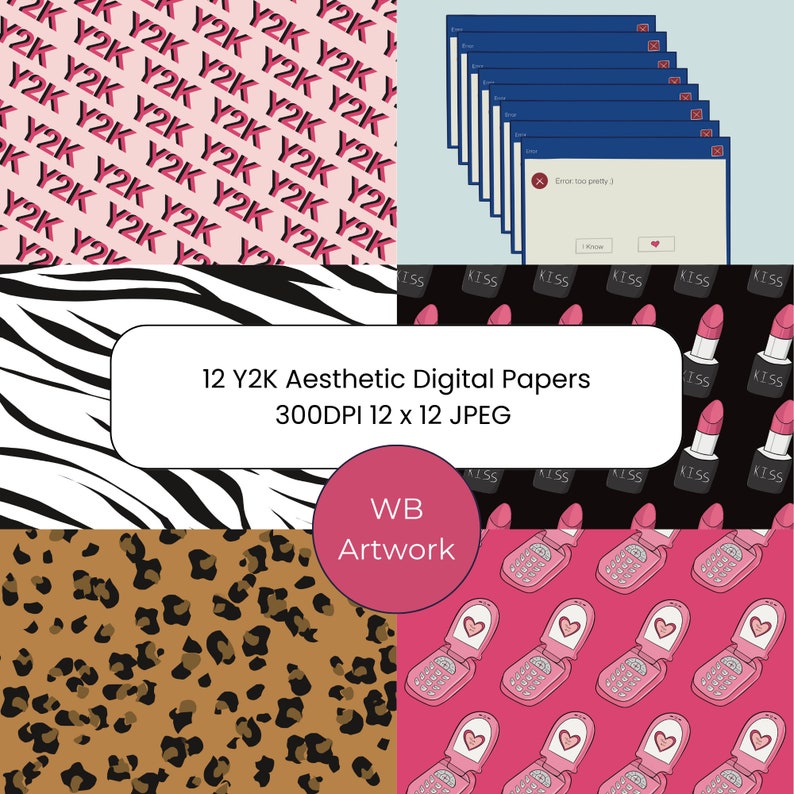 12 Y2K Aesthetic Digital Papers | Trendy Downloadable Patterns ...
