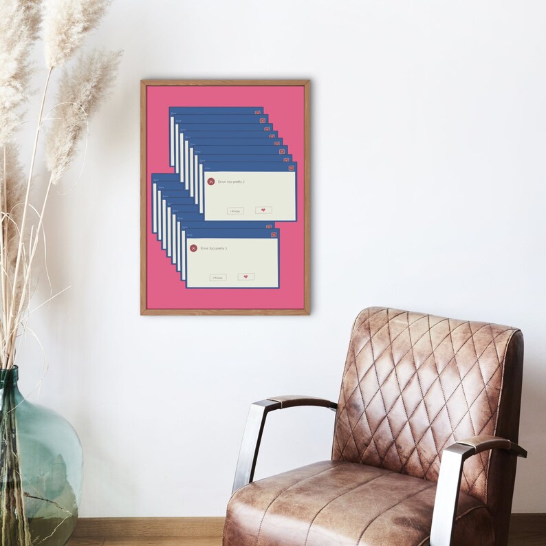 Y2K Window Error Too Pretty Message Wall Art | Pink Funny Girly Bedroom ...
