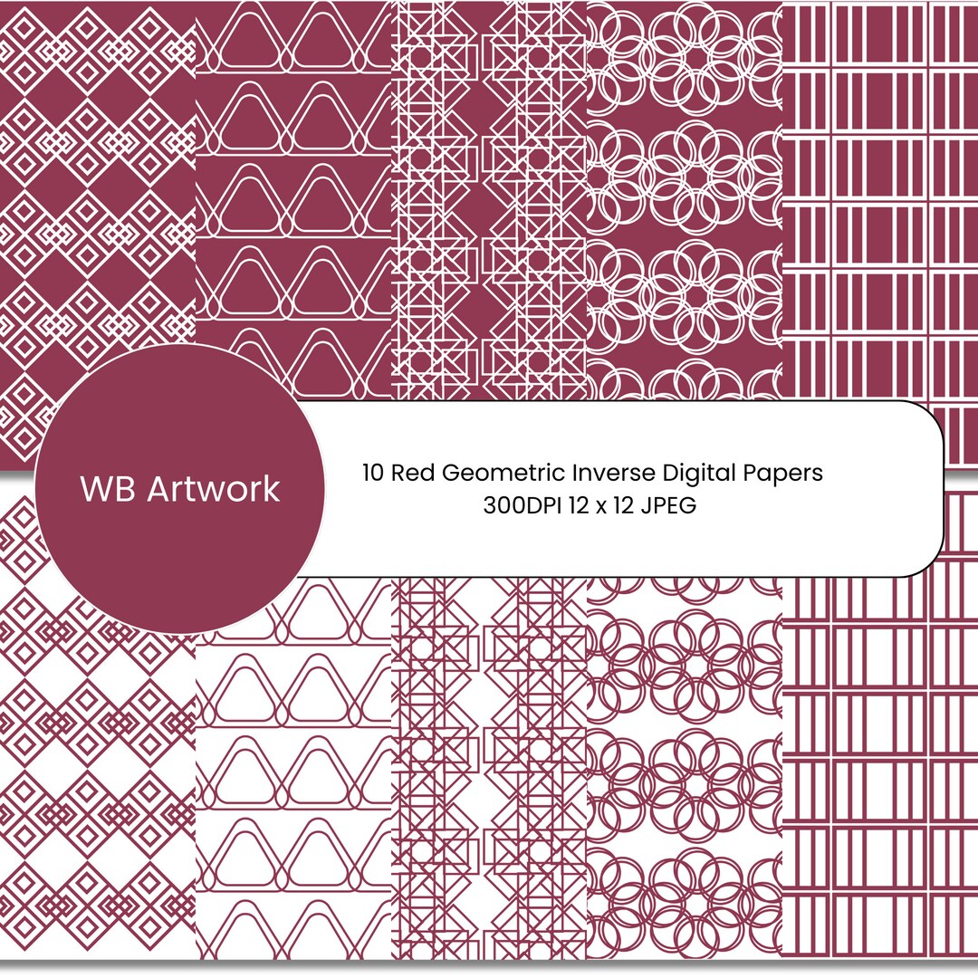 10 Red Geometric Inverse Digital Papers Downloadable Patterns Downloadable Paper Pack - Etsy