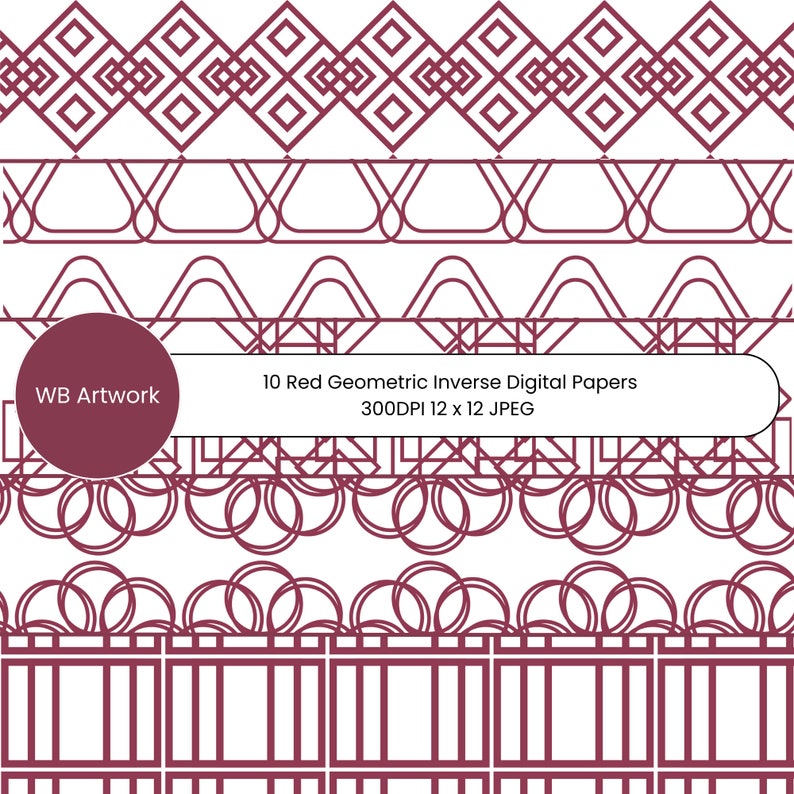 10 Red Geometric Inverse Digital Papers Downloadable Patterns ...