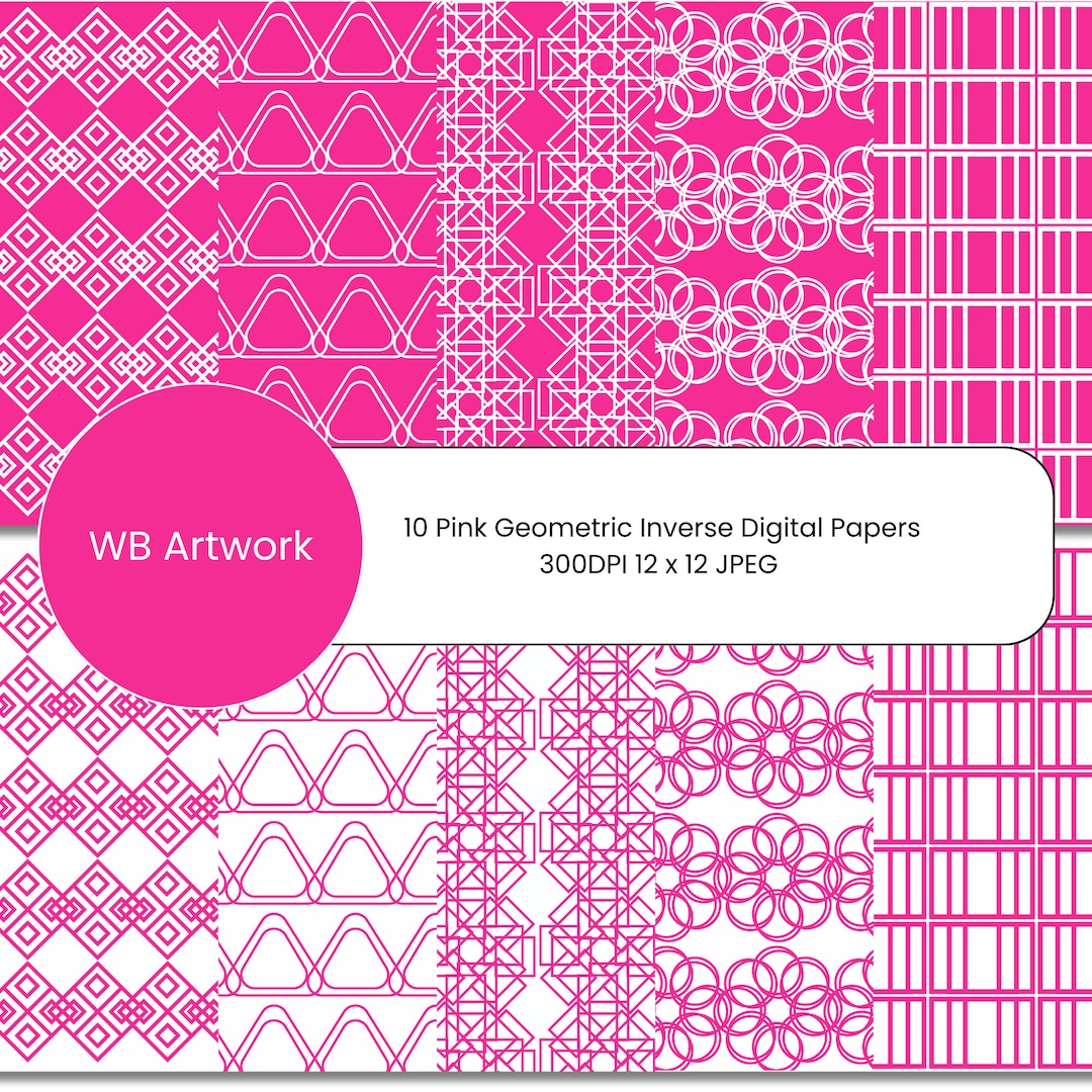 10 Pink Geometric Inverse Digital Papers | Barbiecore Downloadable ...