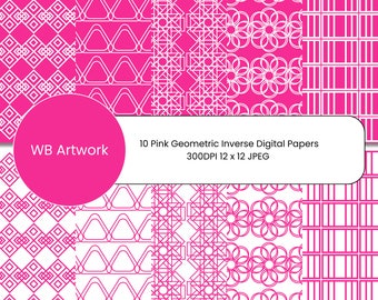 10 Red Geometric Inverse Digital Papers Downloadable Patterns ...