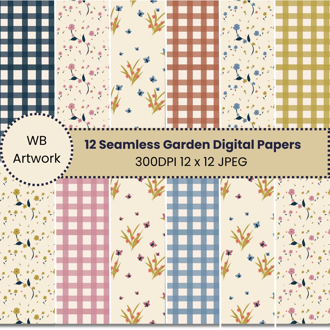 12 Seamless Garden Digital Papers Seamless Printable Boho Patterns ...